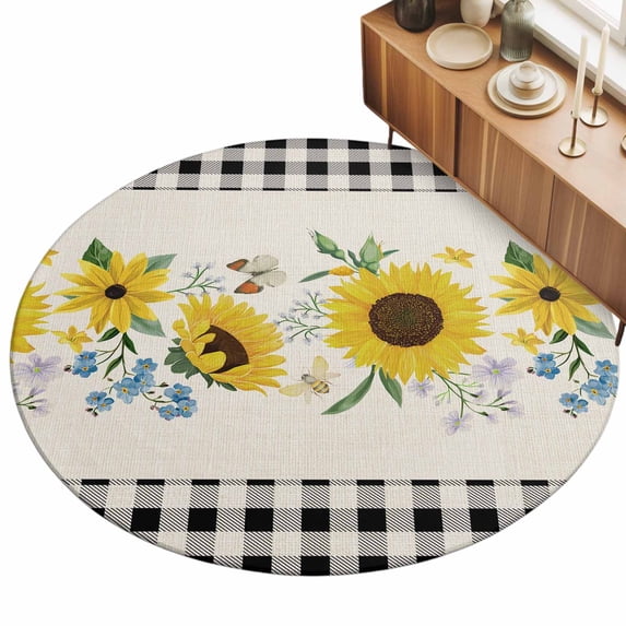 3ft Round Rug Sunflowers Area Rugs for Living Room Bedroom Washable Non ...