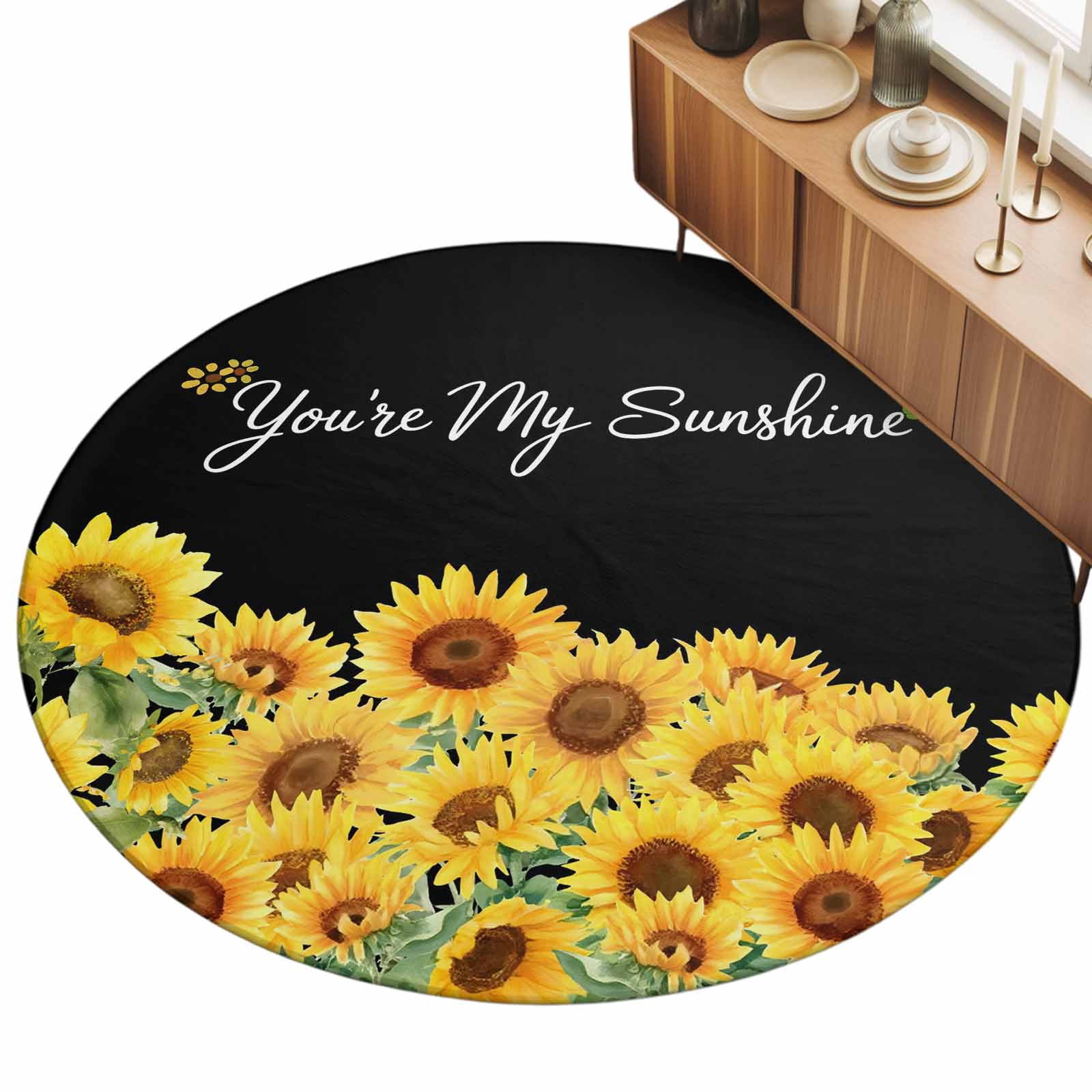 3ft Round Rug Sunflowers Area Rugs for Living Room Bedroom Washable Non ...