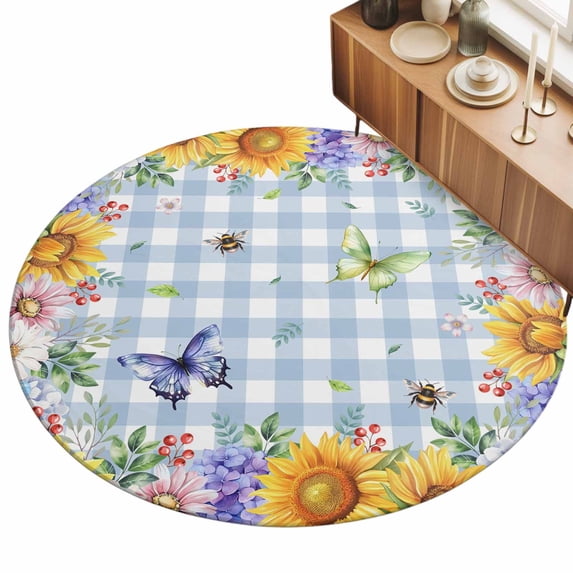 3ft Round Rug Sunflowers Area Rugs for Living Room Bedroom Washable Non ...