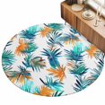 3ft Round Rug Teal Orange Palm Leaf Area Rugs for Living Room Bedroom ...
