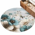 3ft Round Rug Teal Tulip Butterfly Area Rugs for Living Room Bedroom ...