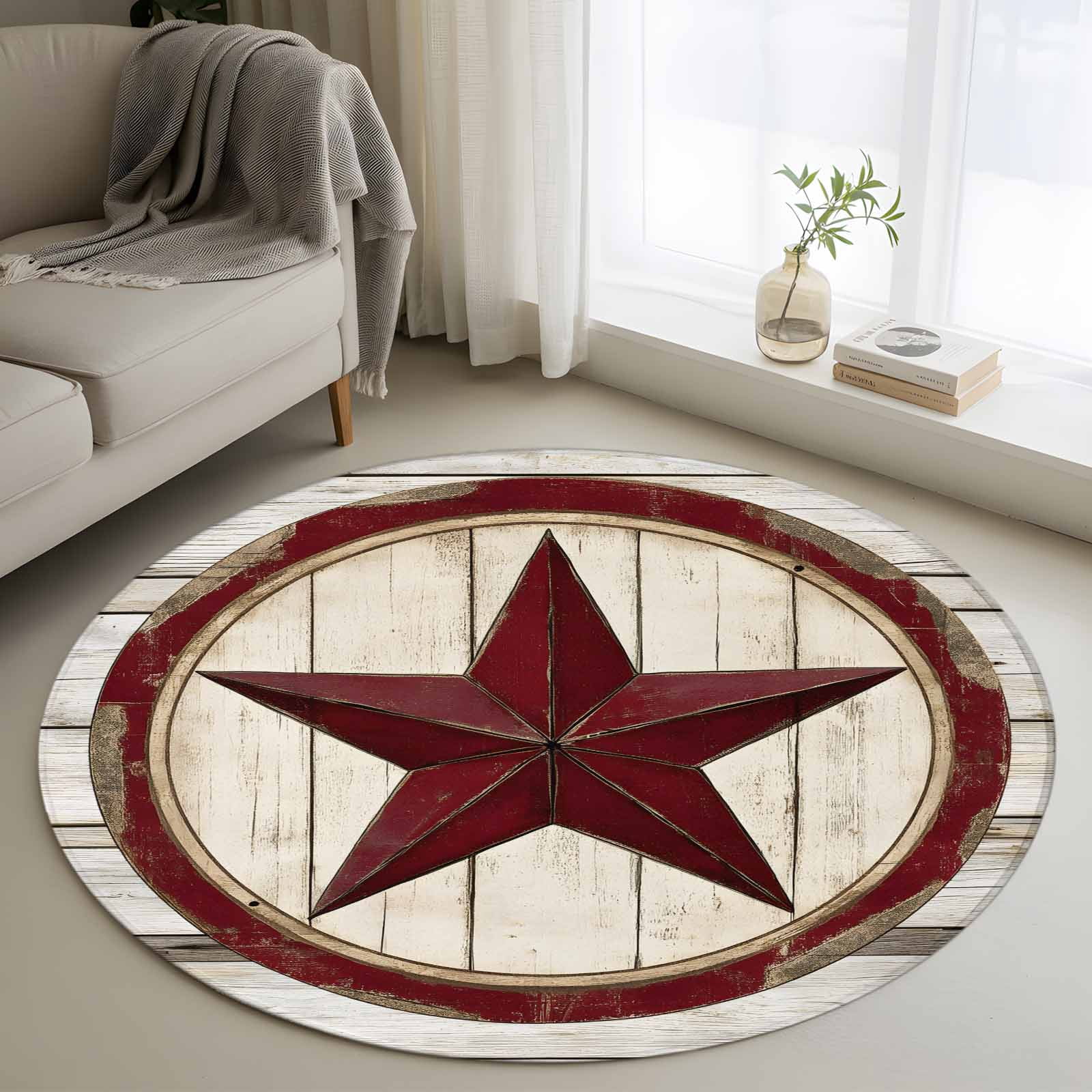 3ft Round Rug, Texas Star Retro Non-Skid Rubber Backing Large Area Rugs ...