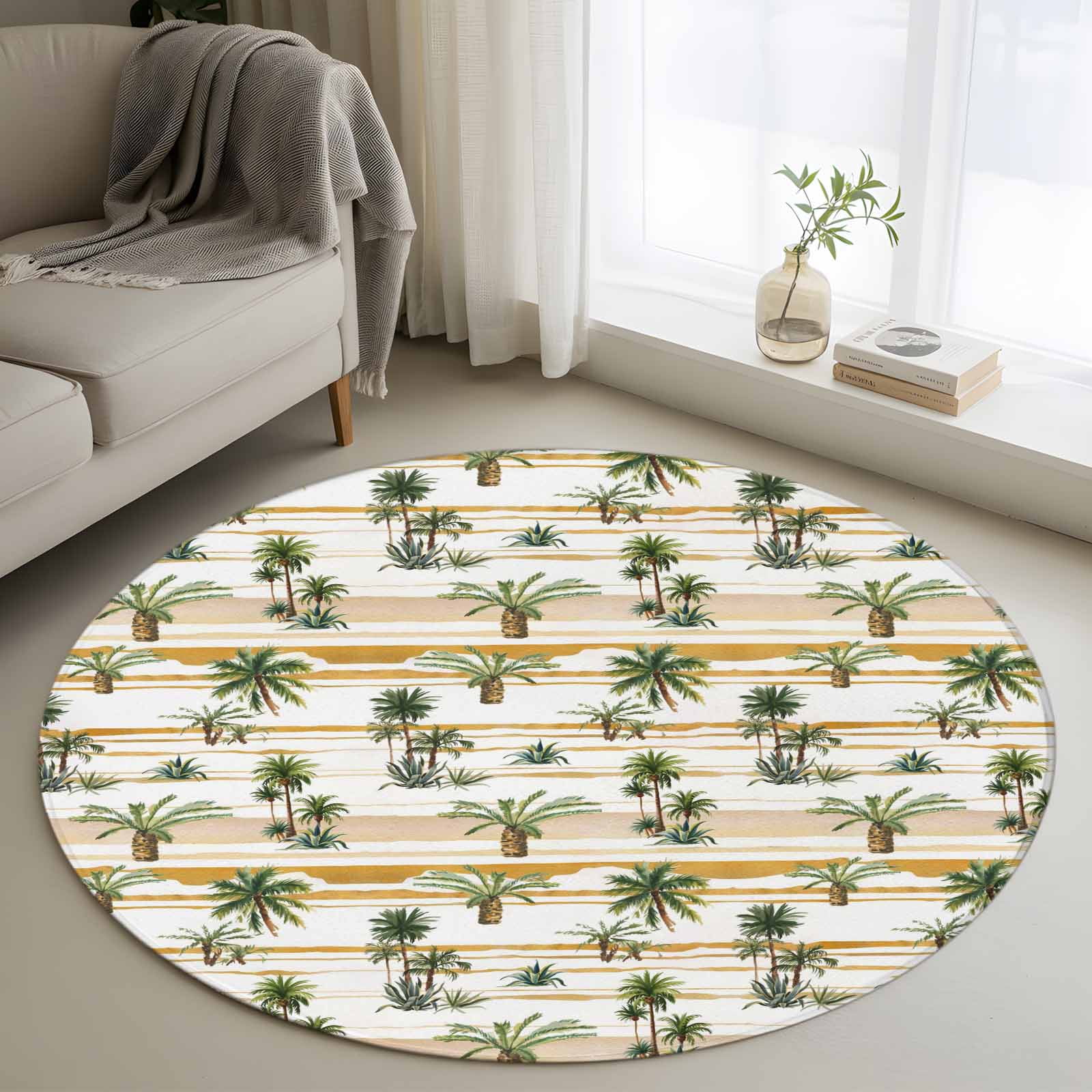 3ft Round Rug, Tropical Plants Non-Skid Rubber Backing Large Area Rugs ...