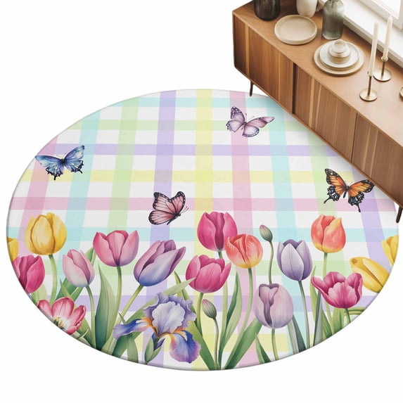 3ft Round Rug Tulips Spring Floral Area Rugs for Living Room Bedroom ...