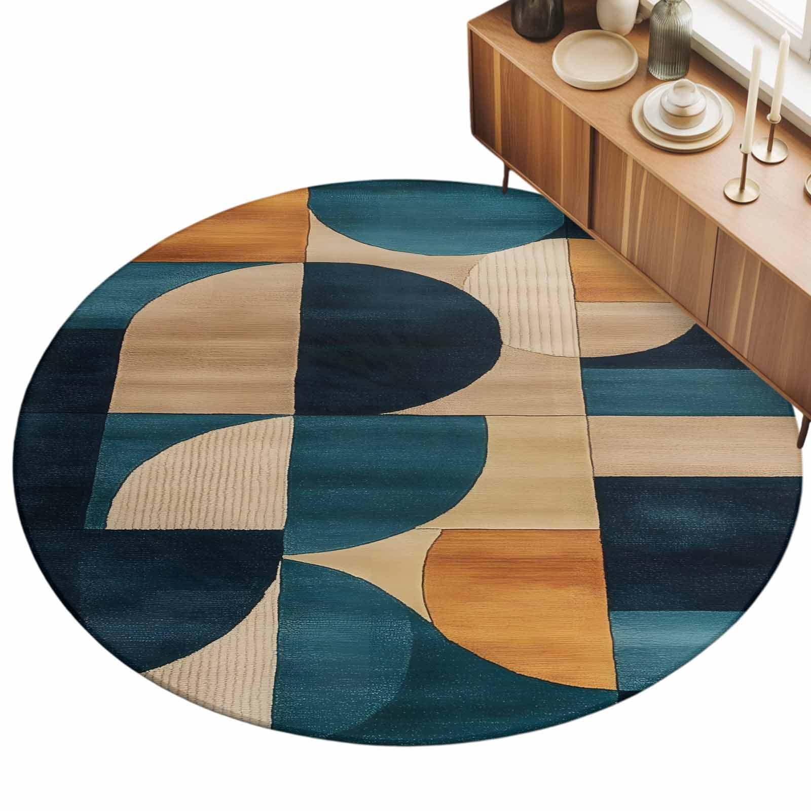 3ft Round Rug Turquoise Orange Area Rugs for Living Room Bedroom ...