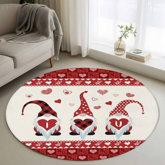 3ft Round Rug, Valentine Gnomes Non-Skid Rubber Backing Large Area Rugs ...