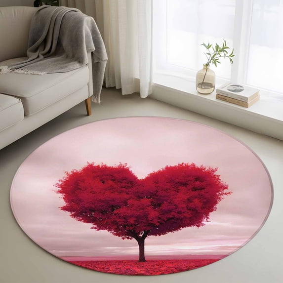 3ft Round Rug, Valentine's Day Non-Skid Rubber Backing Large Area Rugs ...