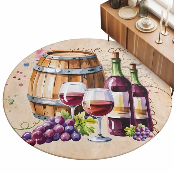 3ft Round Rug Vintage Watercolor Wine Area Rugs for Living Room Bedroom ...