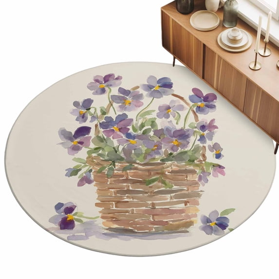 3ft Round Rug Watercolor Purple Floral Area Rugs for Living Room ...