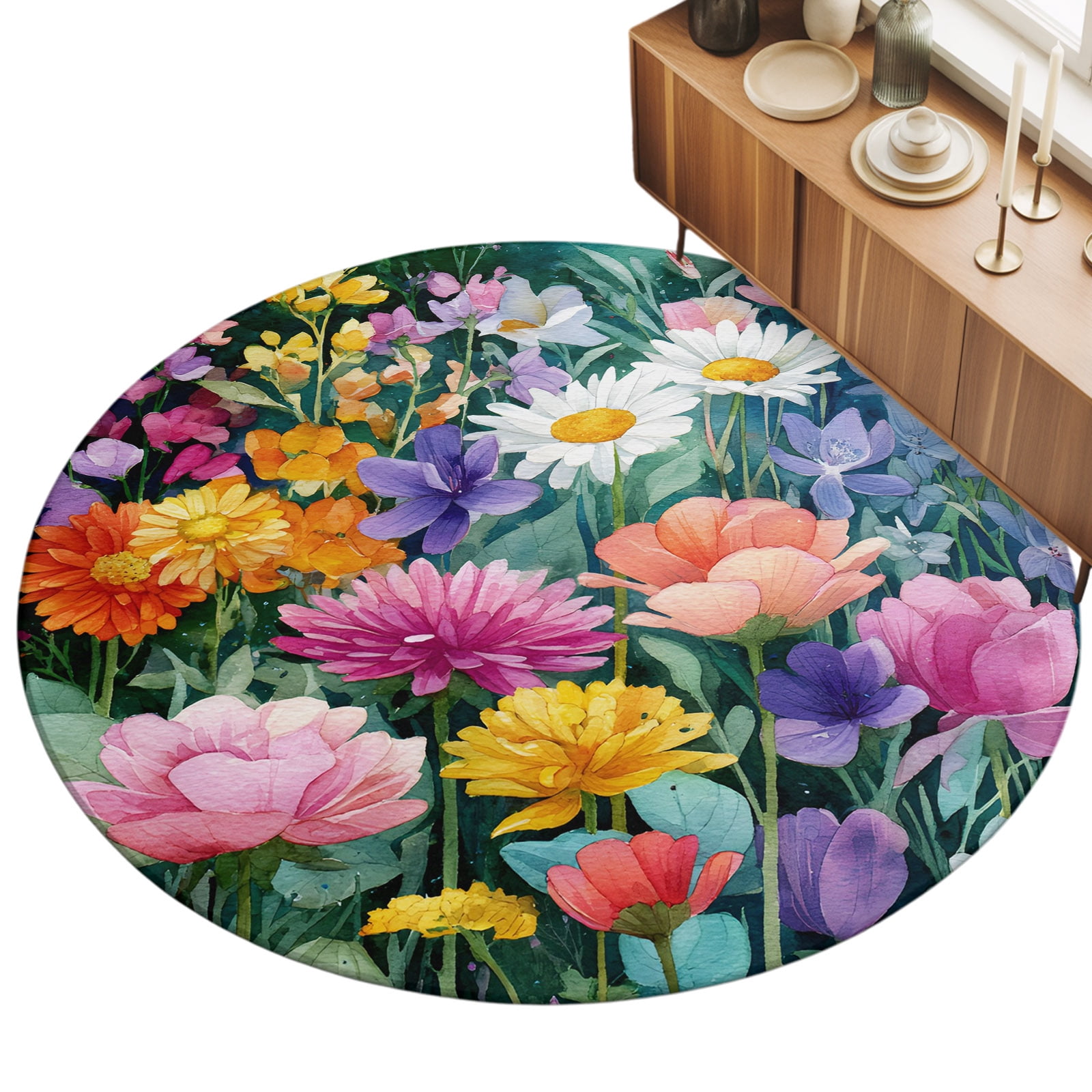 3ft Round Rug Watercolor Spring Floral Area Rugs for Living Room ...
