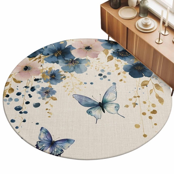 3ft Round Rug Weeping Blue Floral Area Rugs for Living Room Bedroom ...