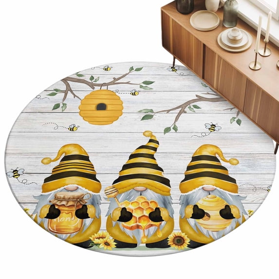 3ft Round Rug Yellow Bees Gnomes Area Rugs for Living Room Bedroom ...