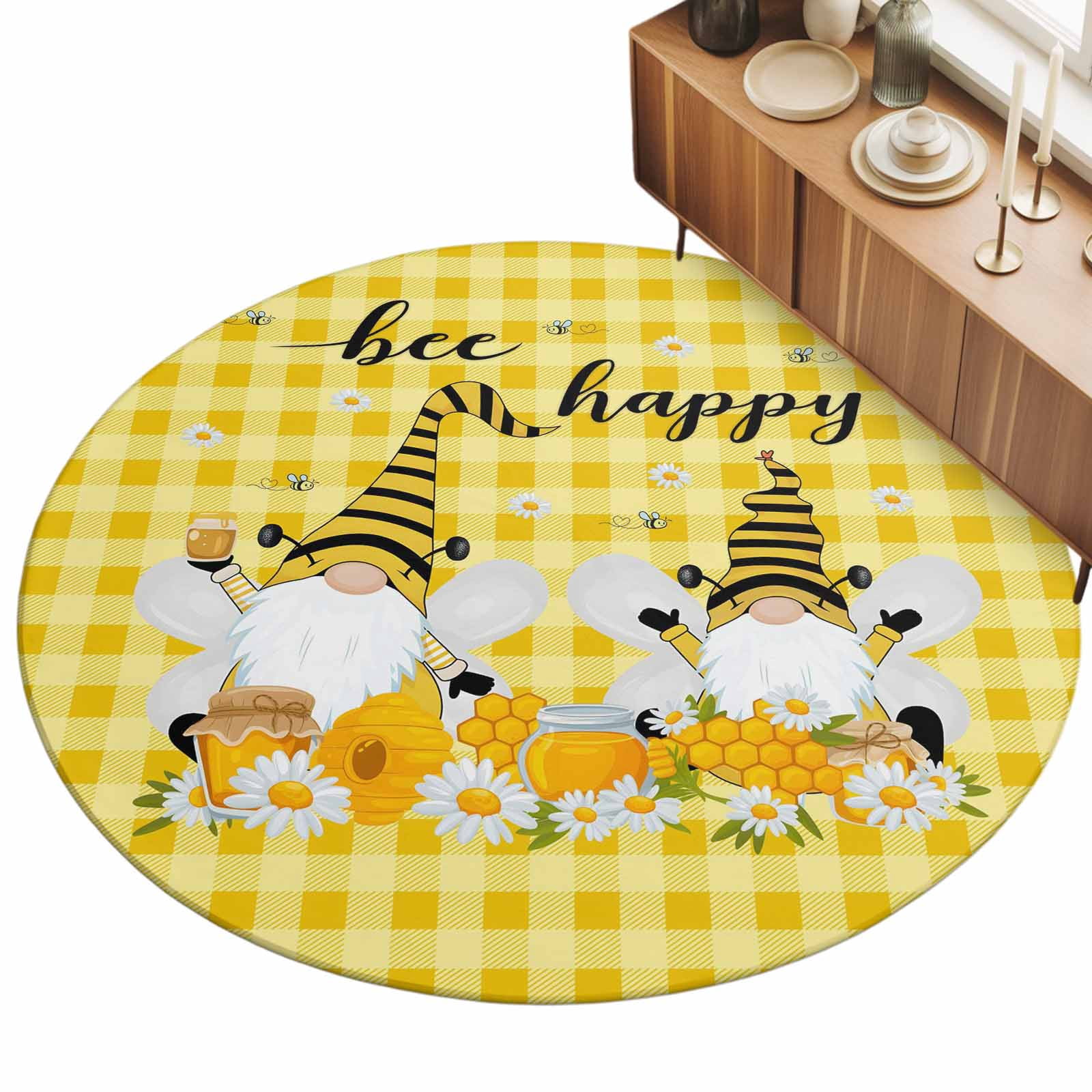 3ft Round Rug Yellow Bees Gnomes Area Rugs for Living Room Bedroom ...