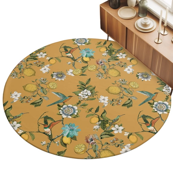 3ft Round Rug Yellow Botanical Area Rugs for Living Room Bedroom ...