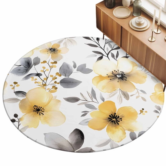 3ft Round Rug Yellow Floral Spring Area Rugs for Living Room Bedroom ...