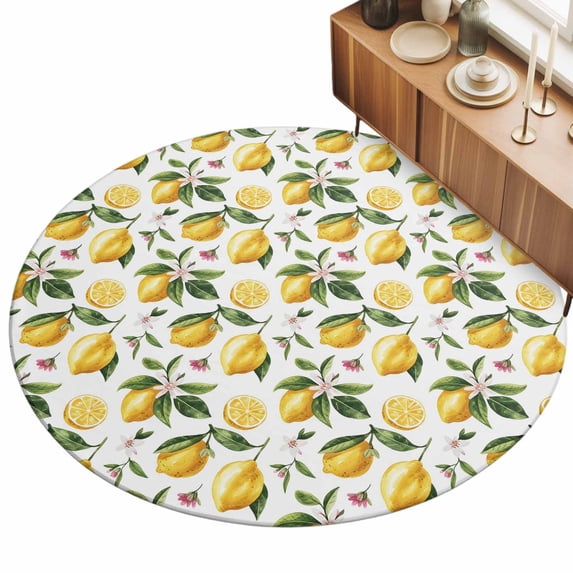 3ft Round Rug Yellow Lemon Area Rugs for Living Room Bedroom Washable ...