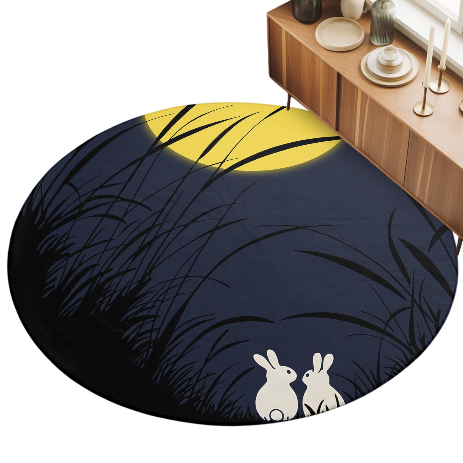 3ft Round Rug Yellow Moonligh Area Rugs for Living Room Bedroom ...