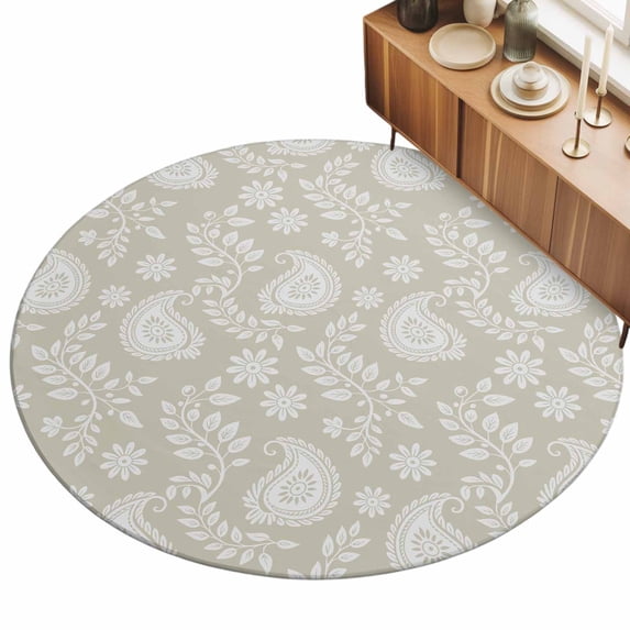 3ft Round Rug Yellow Paisley Area Rugs for Living Room Bedroom Washable ...