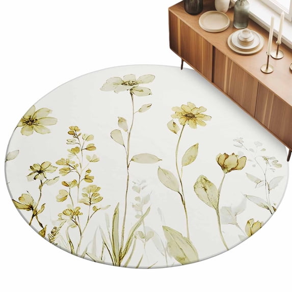 3ft Round Rug Yellow Spring Floral Area Rugs for Living Room Bedroom ...