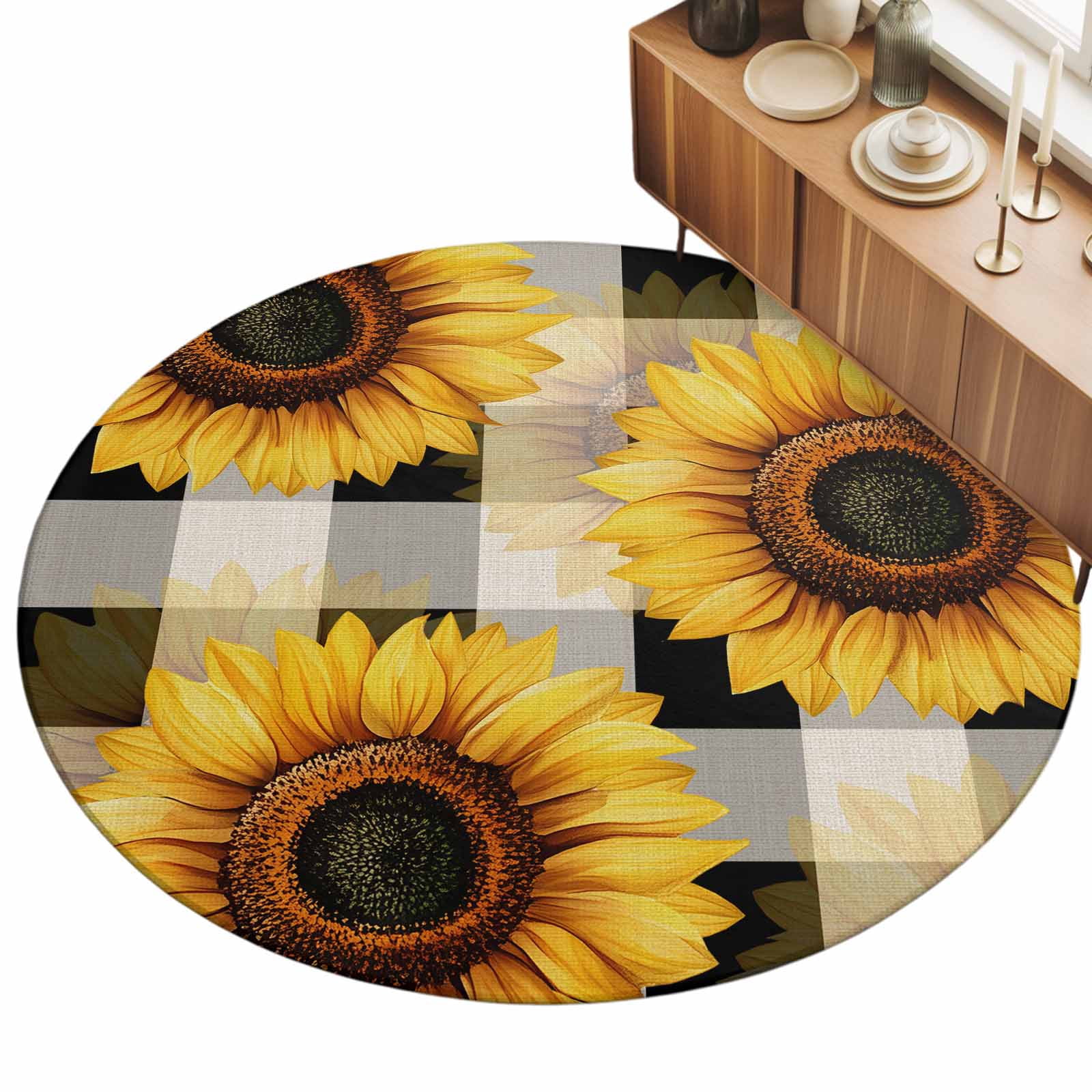 3ft Round Rug Yellow Sunflower Area Rugs for Living Room Bedroom ...