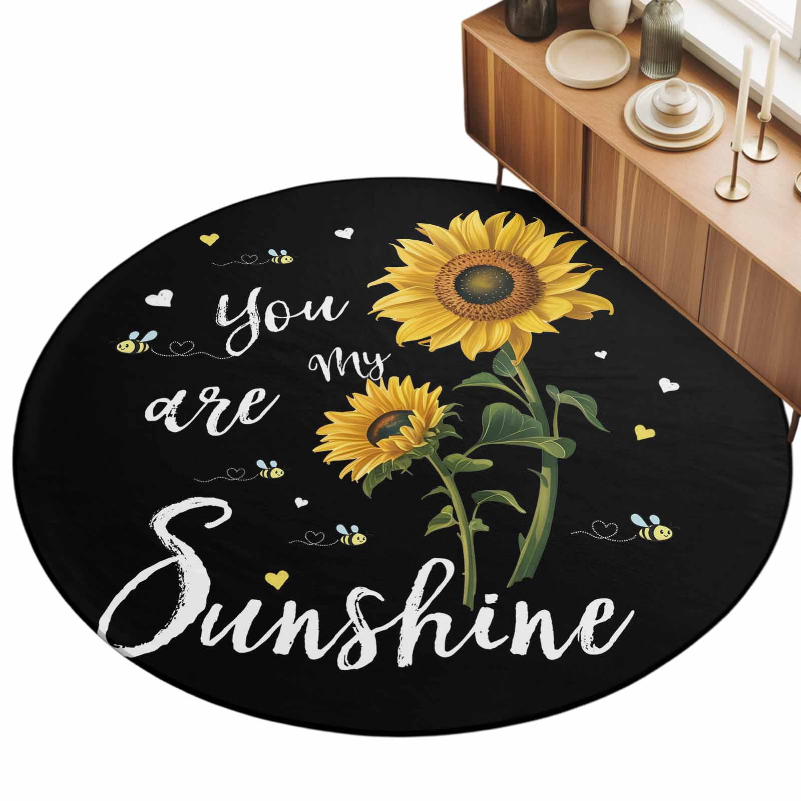 3ft Round Rug Yellow Sunflower Area Rugs for Living Room Bedroom ...