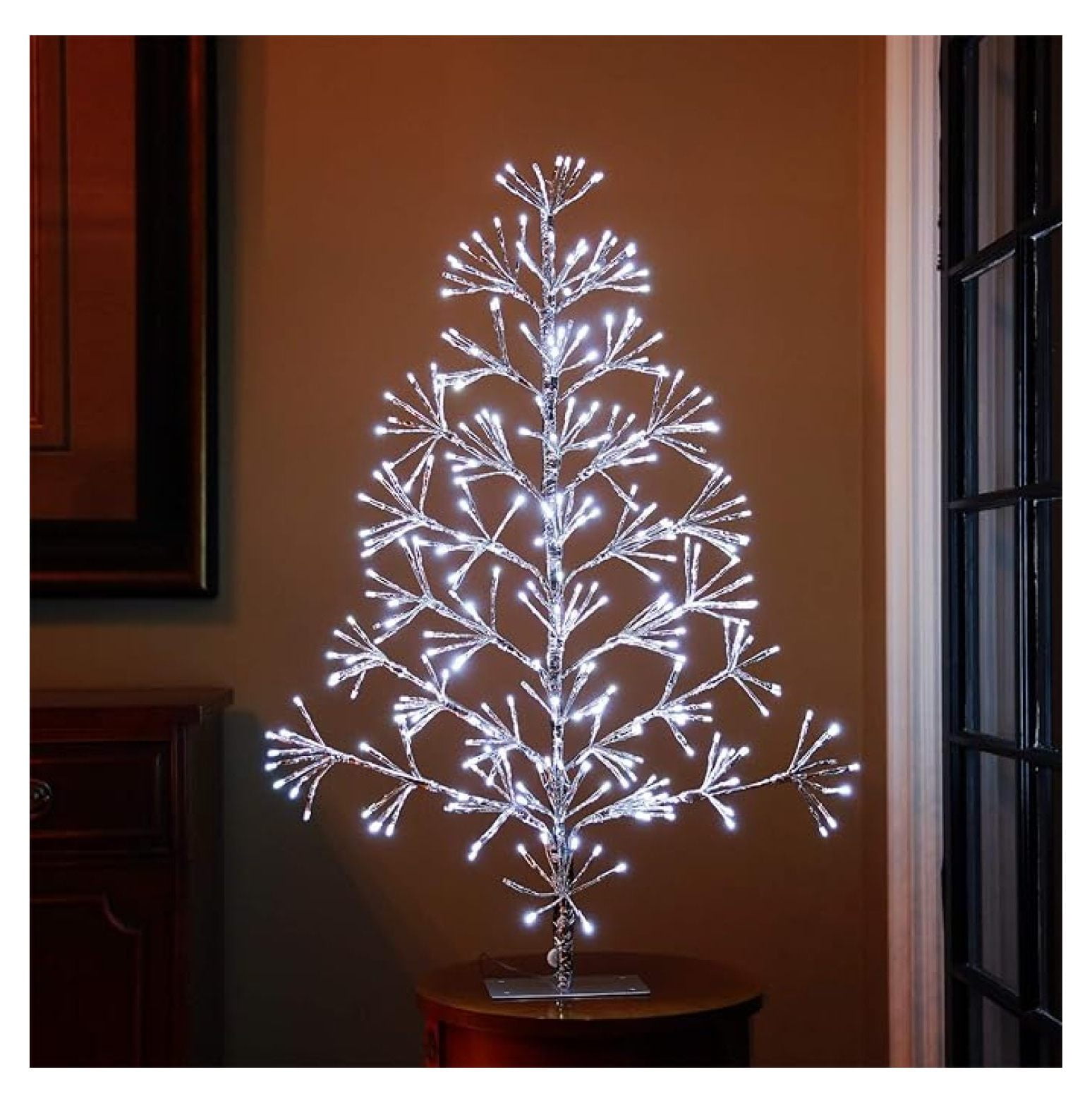 3ft Silver Artificial Christmas Tree with Cold White Lights - Indoor ...