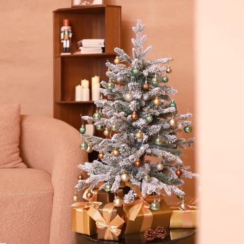 3ft Snow Flocked Prelit Christmas Tree Decorations with 50 Dual-Color ...