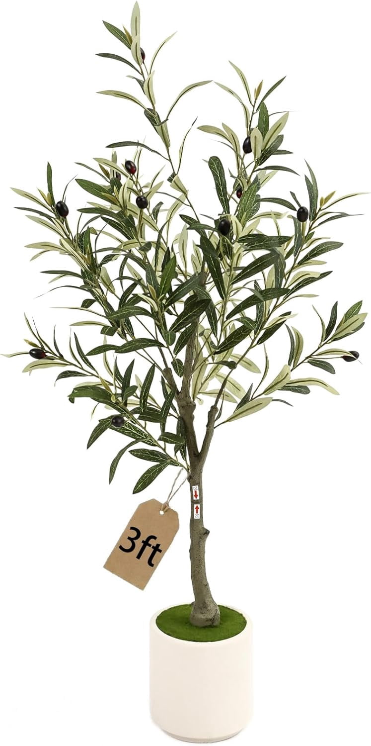 3ft Spherical Artificial Olive Tree with Pot Lifelike Branches and ...