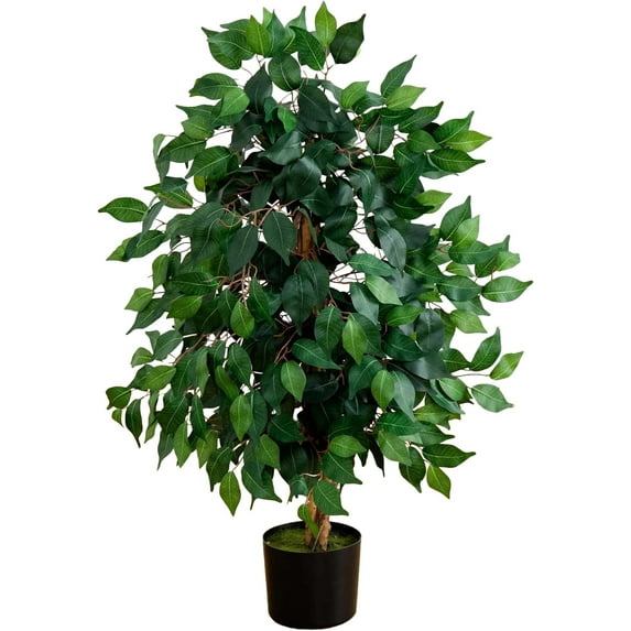3ft Triple Trunk Artificial Ficus Tree with Natural Wood Trunks, Fake ...