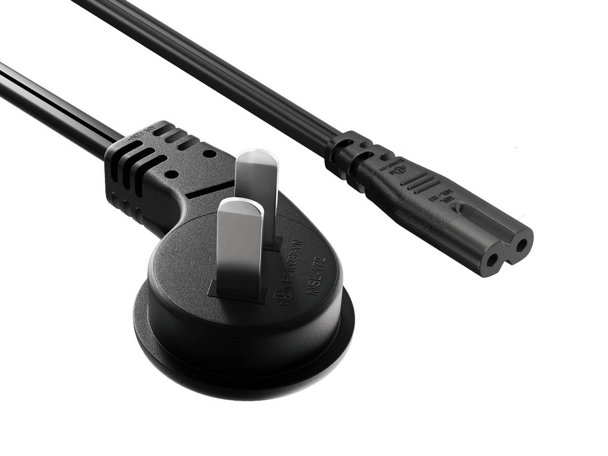 3ft Ultra Low Profile NEMA 1-15P Angled to C7 Non-Polarized Power Cord ...