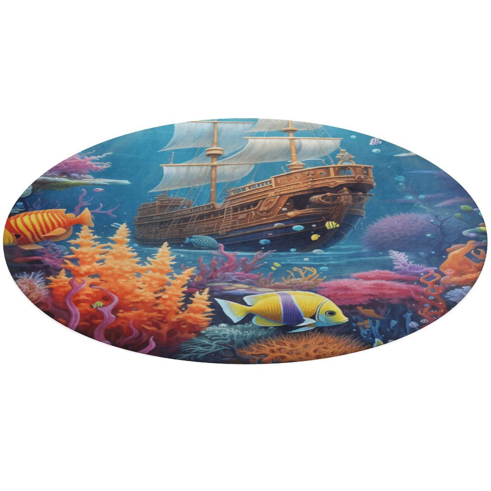 3ft Underwater World Ship Coral Circular Floor Mat, Kitchen Shower ...