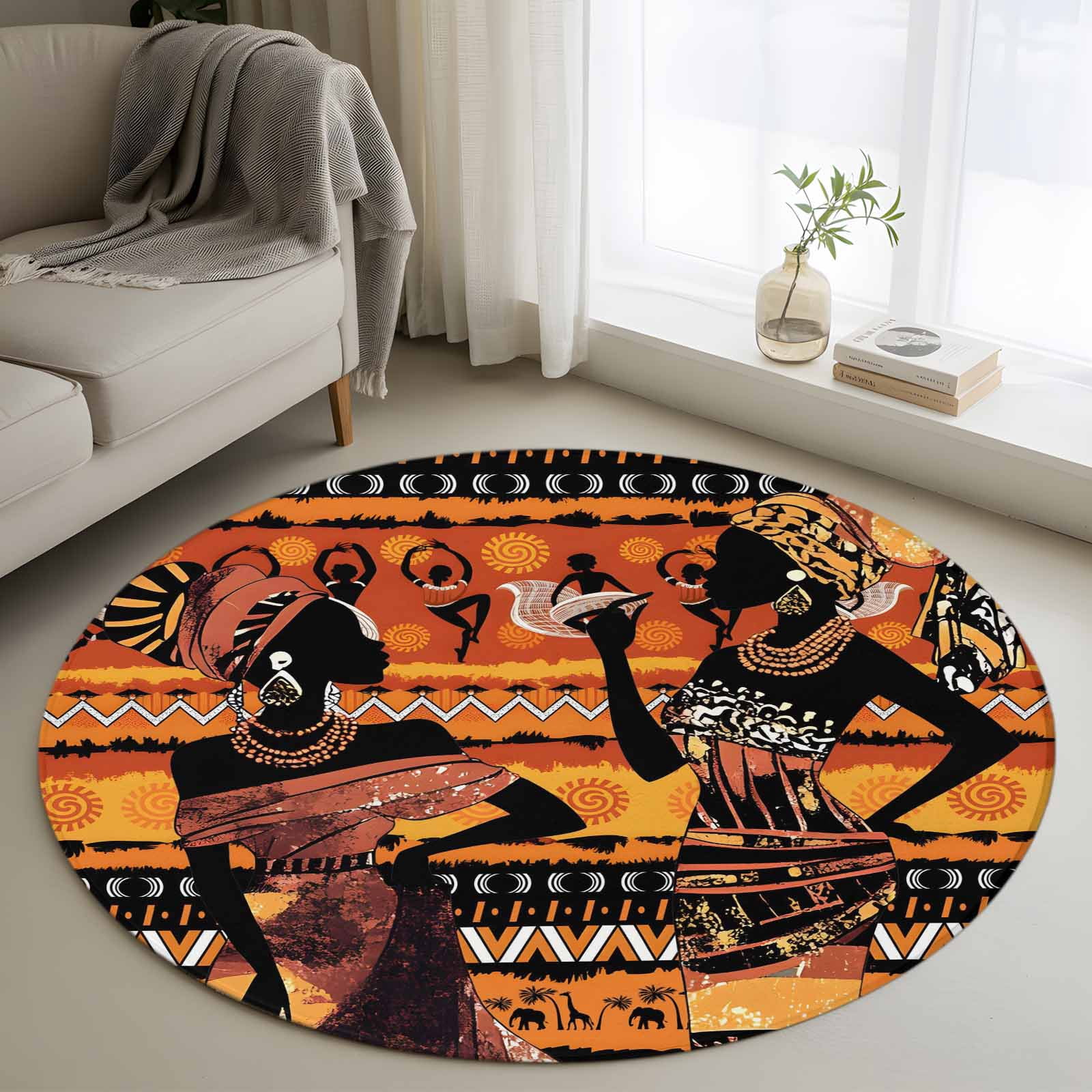 3ft Washable Round Rug, African Women Non-Slip Circle Area Rug for ...