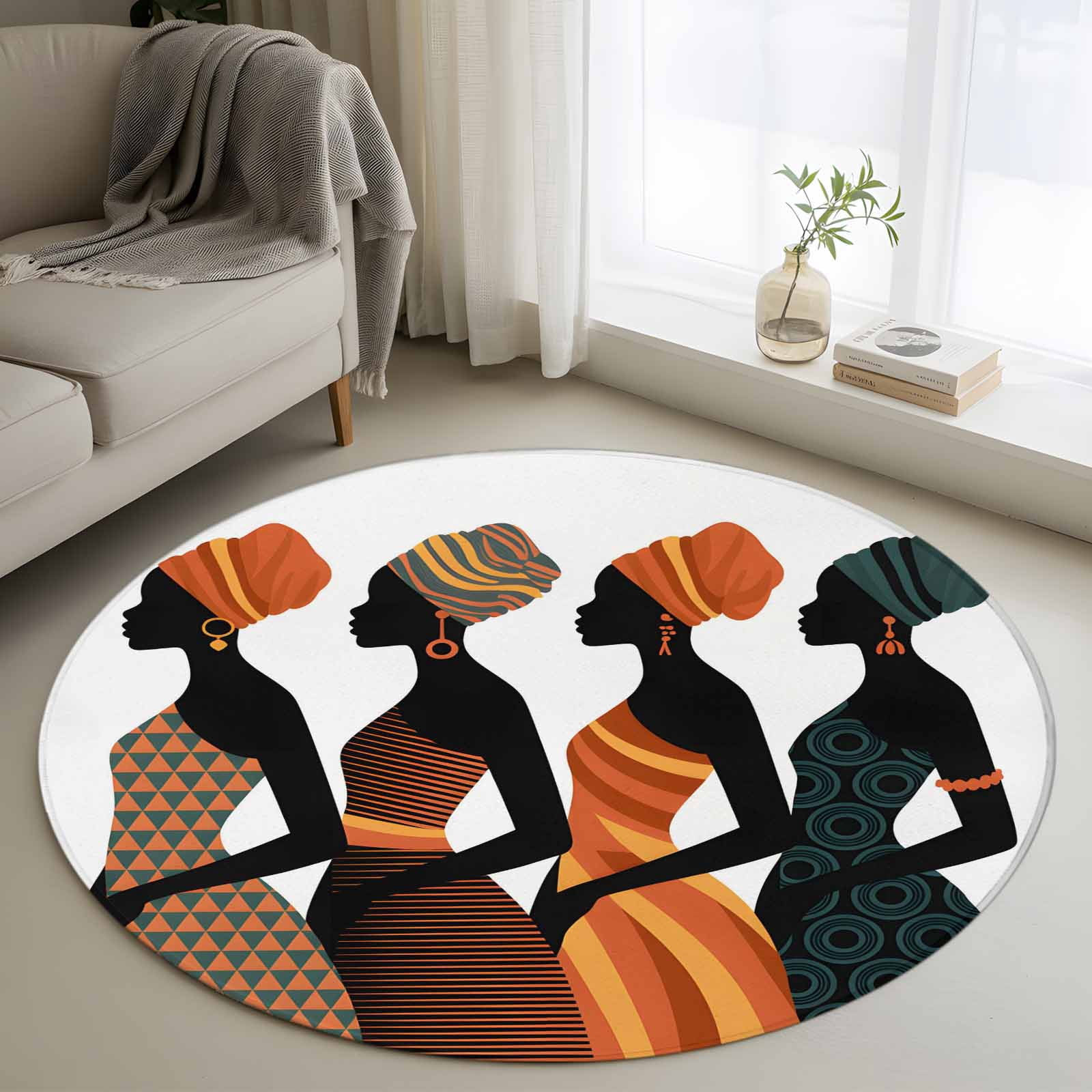 3ft Washable Round Rug, Black Girl African Non-Slip Circle Area Rug for ...