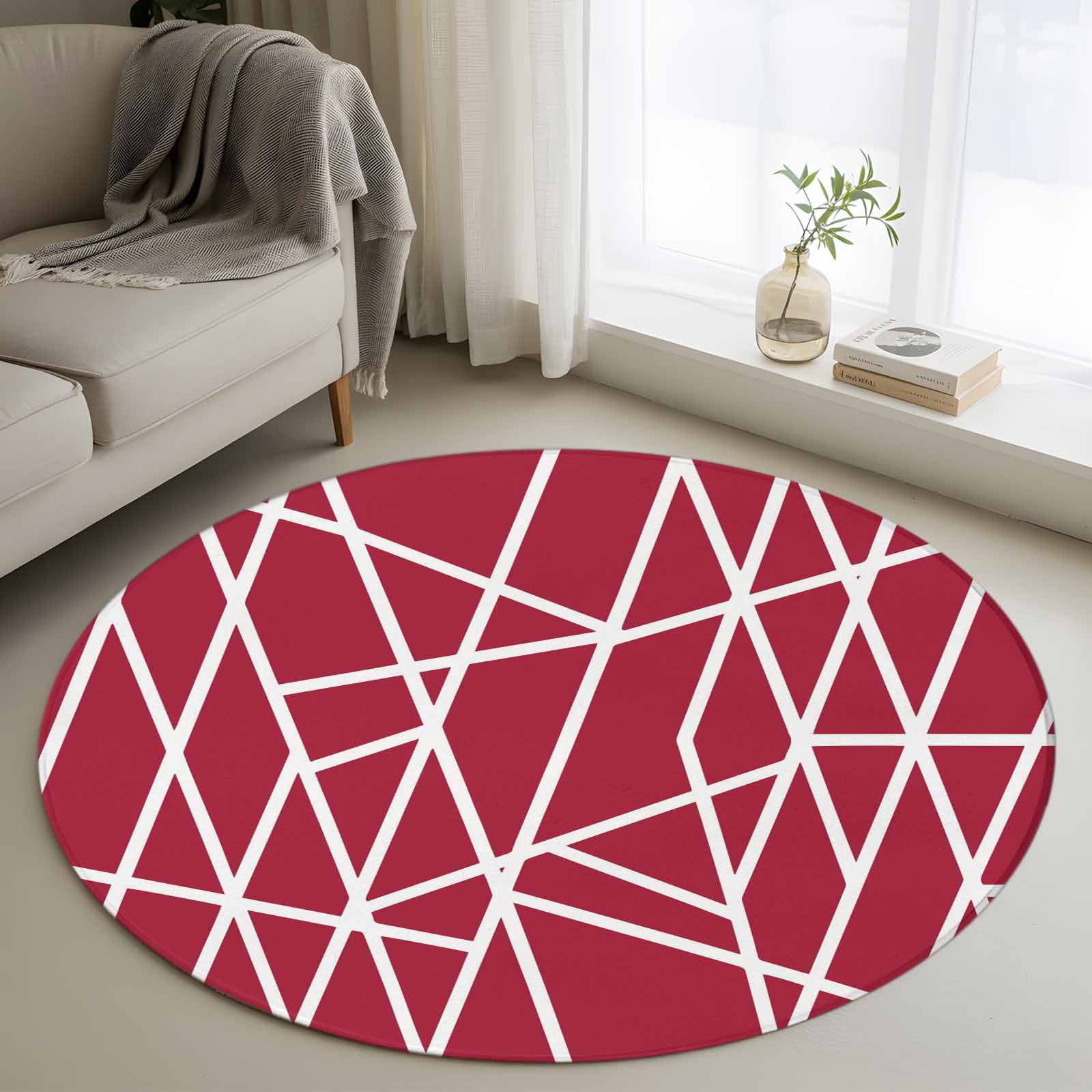 3ft Washable Round Rug, Modern Themed Non-Slip Circle Area Rug for ...