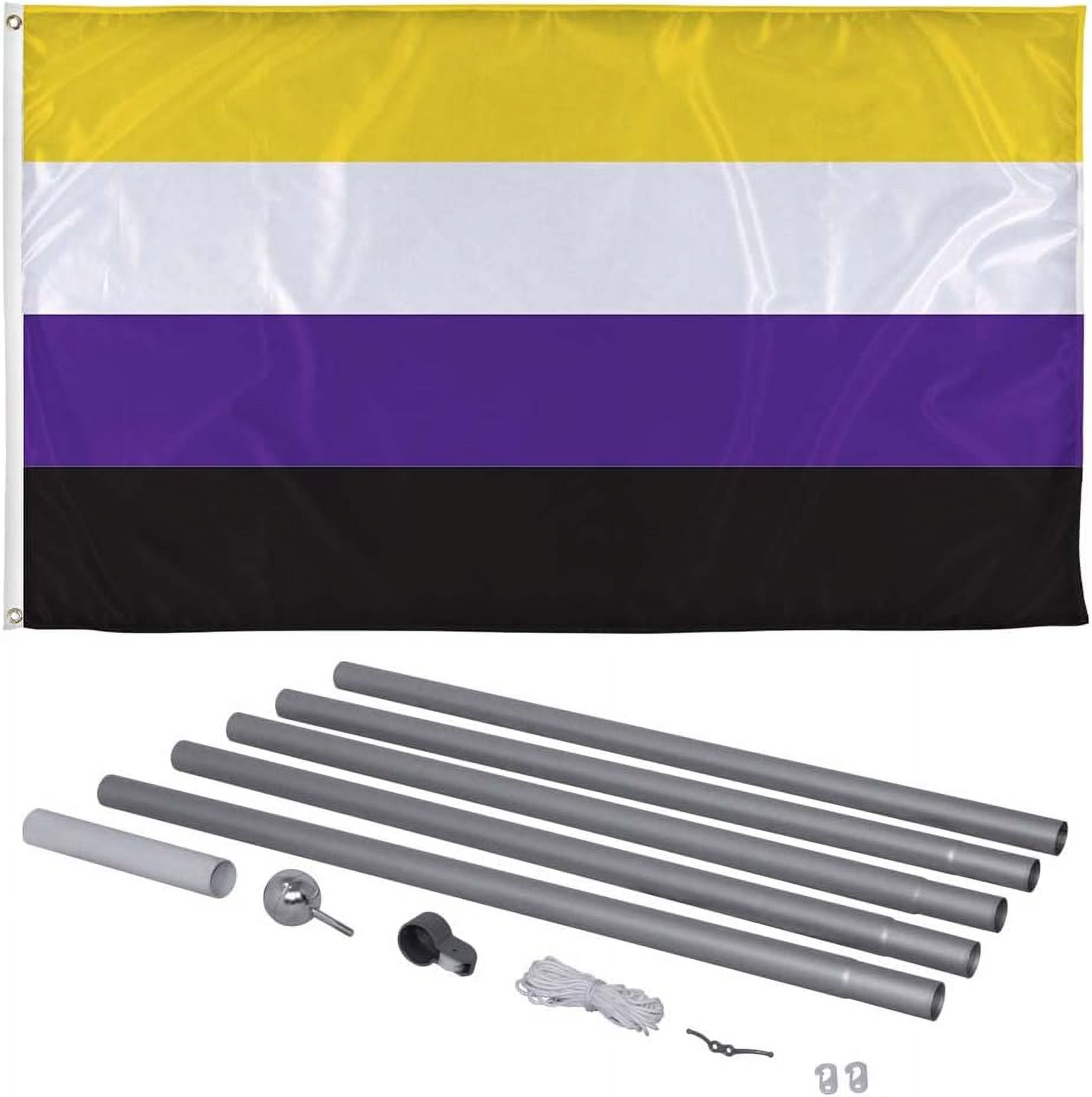 3ft x 5ft Nonbinary Flag – 20ft Flagpole with PVC Ground Insert ...