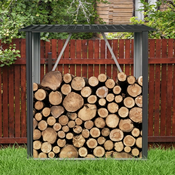 3ft x 5ft Outdoor Meta Firewood Rack ,Open Wood Shed For Firewood ...