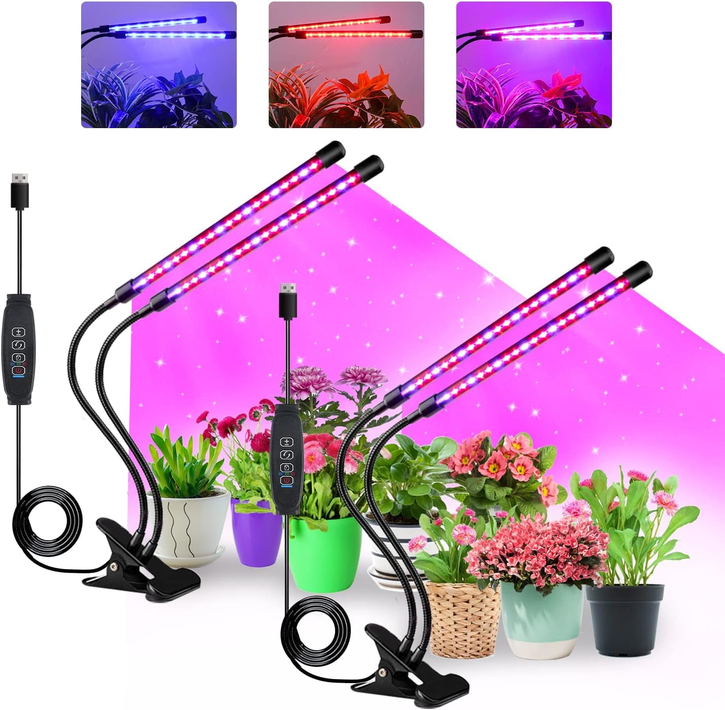 3head Plant Lights, 2Pack Grow Lights for Seed Starting, Full Spectrum ...