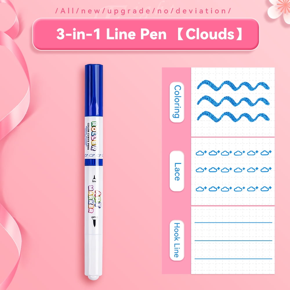 3in 1 Kawaii Highlighter Markers Set Kit Colorful Line Shaped Roller ...
