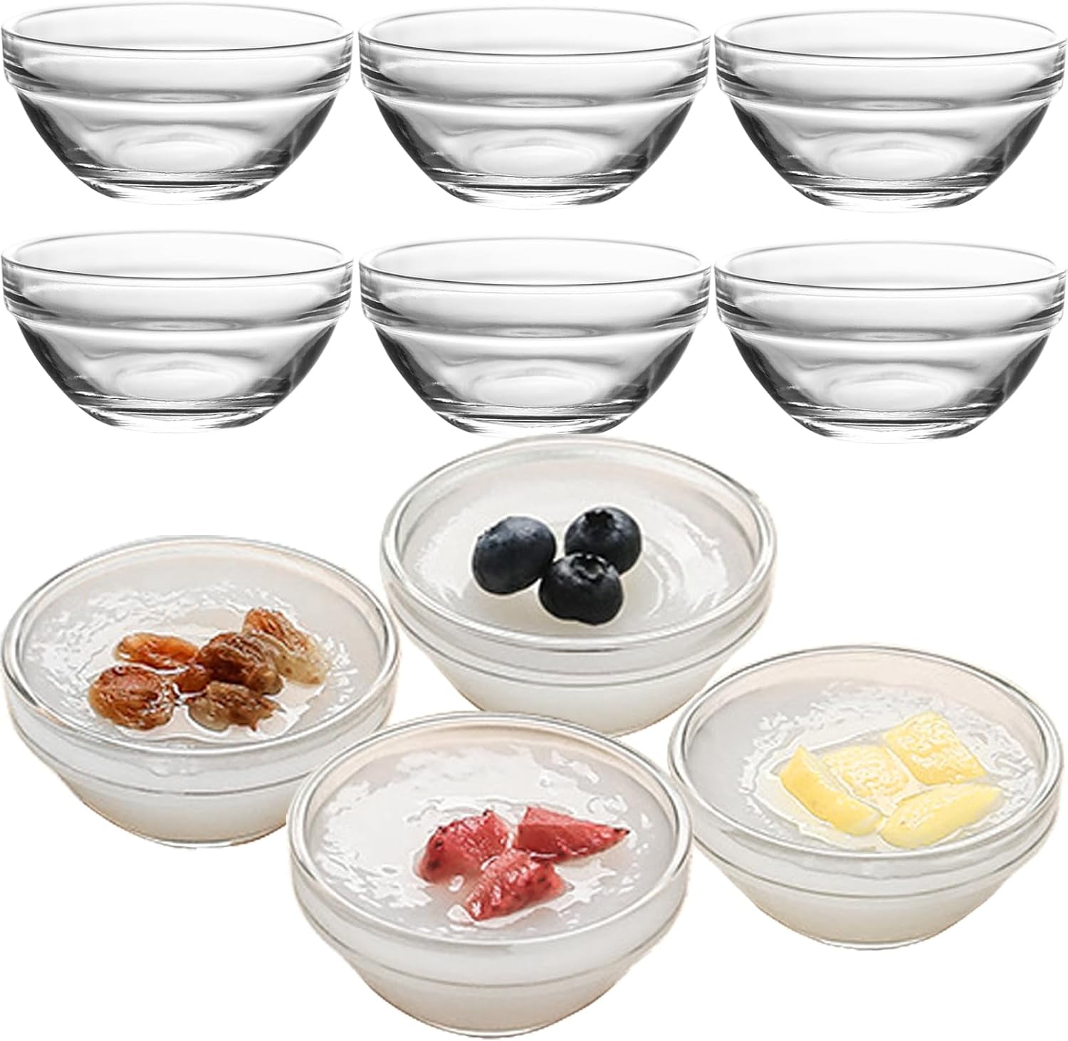 3in 2.5oz Small Clear Glass Ramekins Custard Bowls, 10 Pack Mini Glass ...