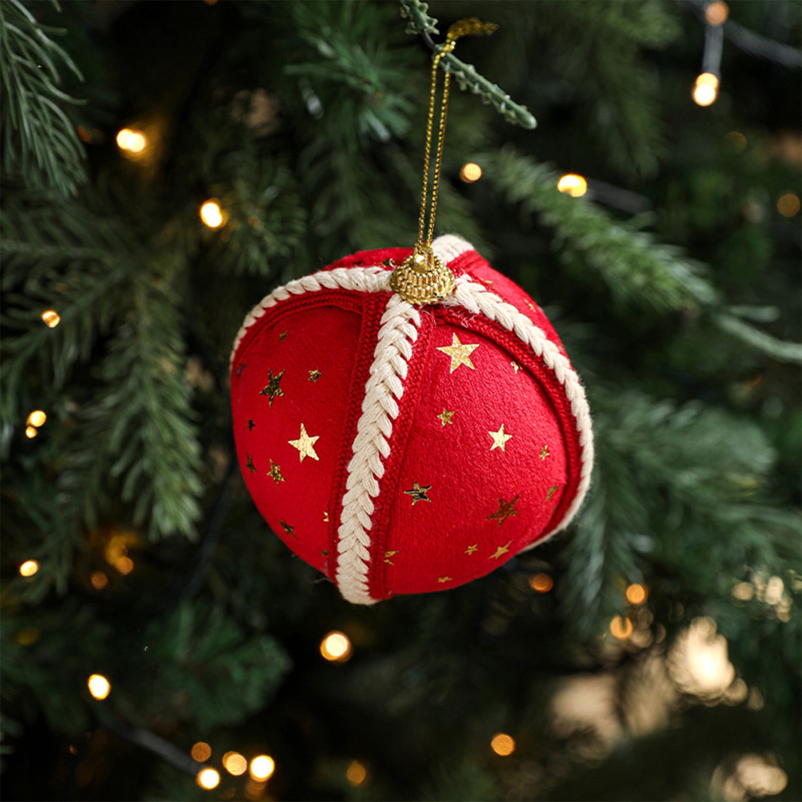 3in Foam Ball Christmas Tree Ornaments | Star Print Fabric Hanging ...