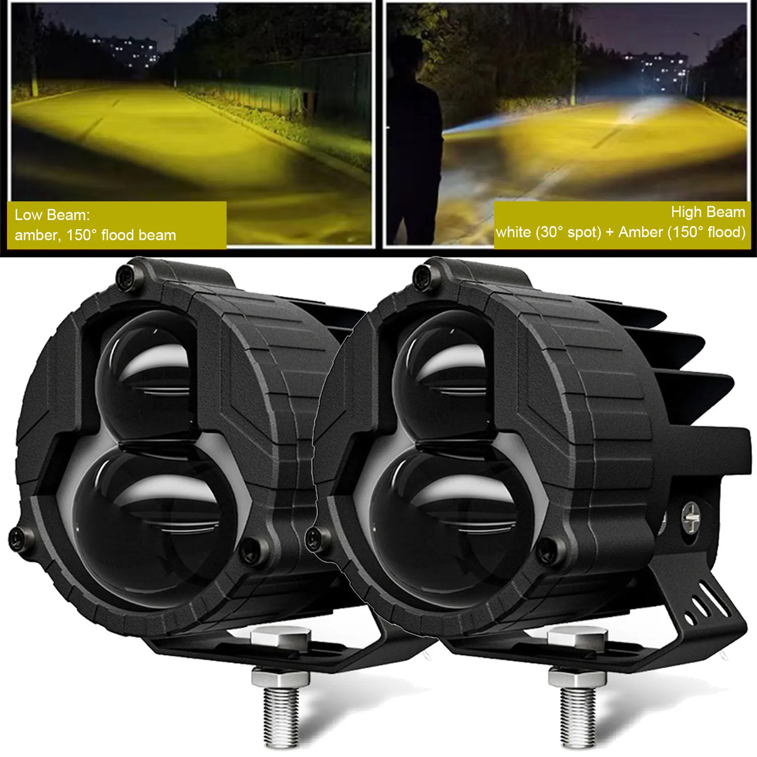 3in LED Pods Light White Amber High Low Combo Beam Led Work Fog Driving ...