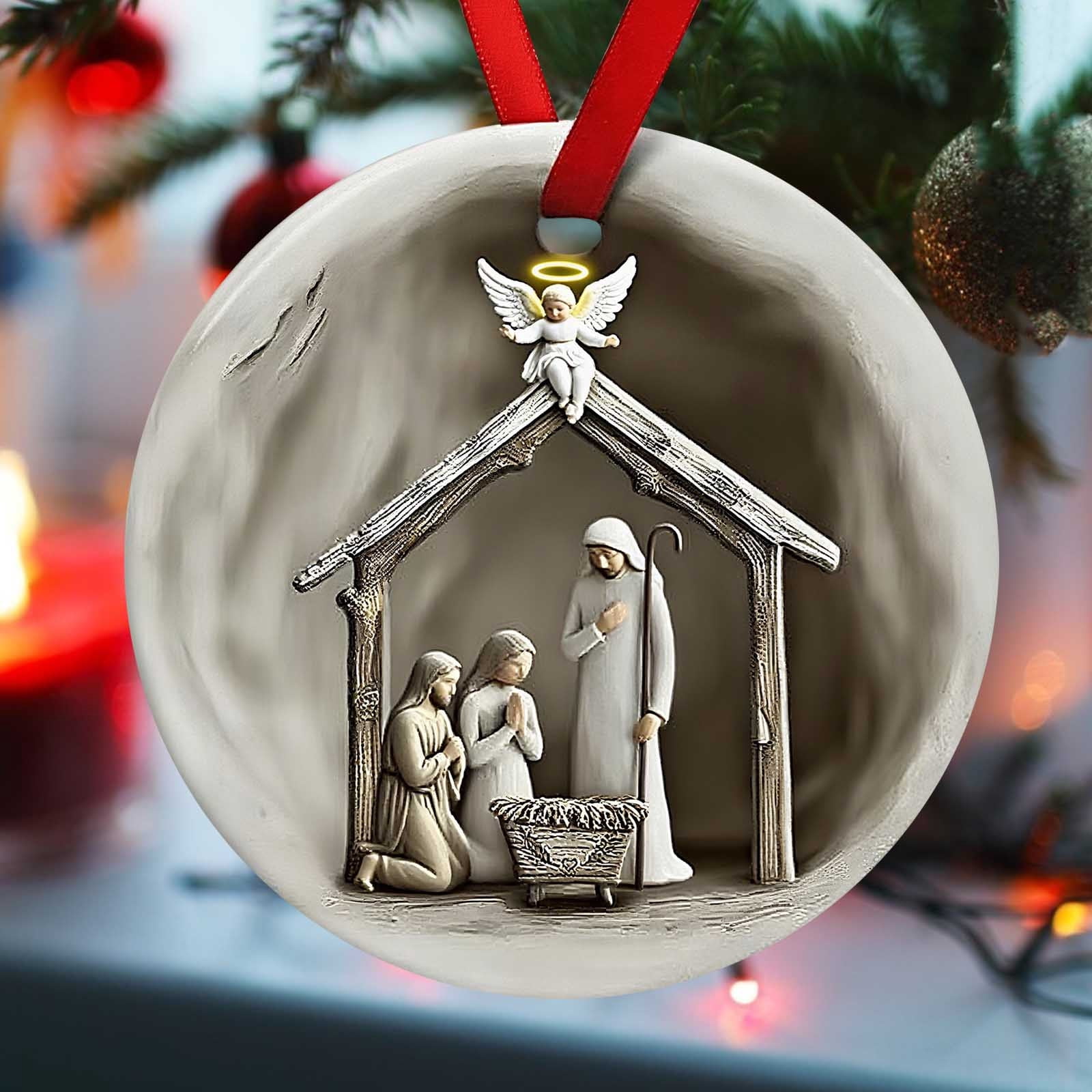 3in Round Acrylic Nativity Scene Christmas Ornaments,3D Holy Family ...