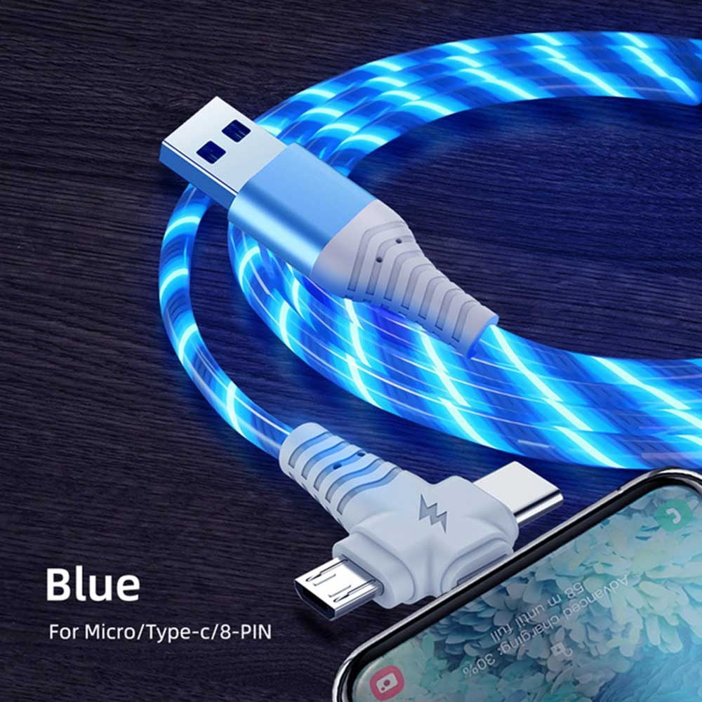 3in1 6A Charging Cable Flowing Light Up Data Cord Fast Charging Line ...