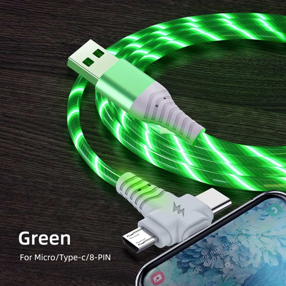 3in1 6A Charging Cable Flowing Light Up Data Cord Fast Charging Line ...