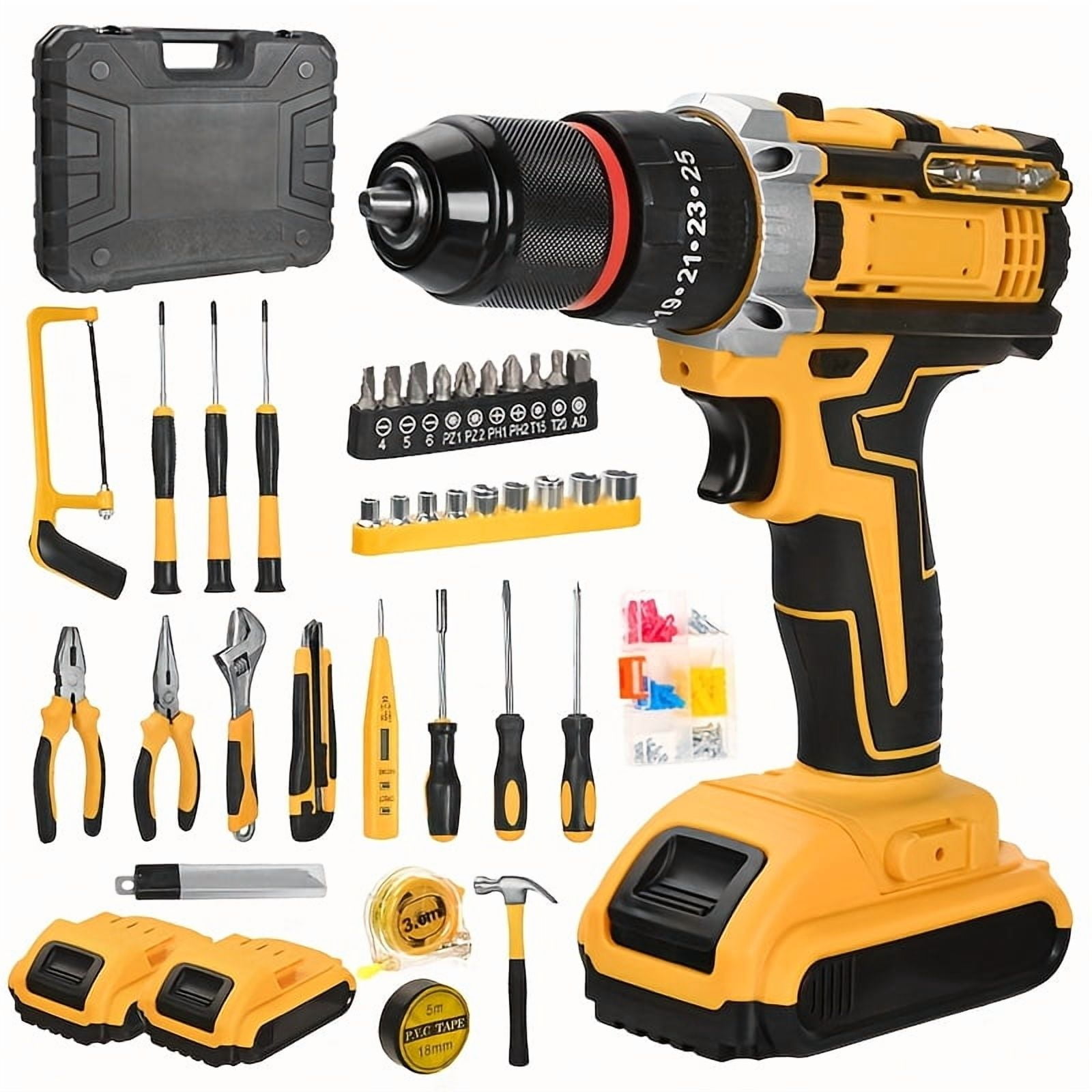 3in1 Cordless Impact Hammer Drill 21V - 2x2000mAh Rechargeable ...