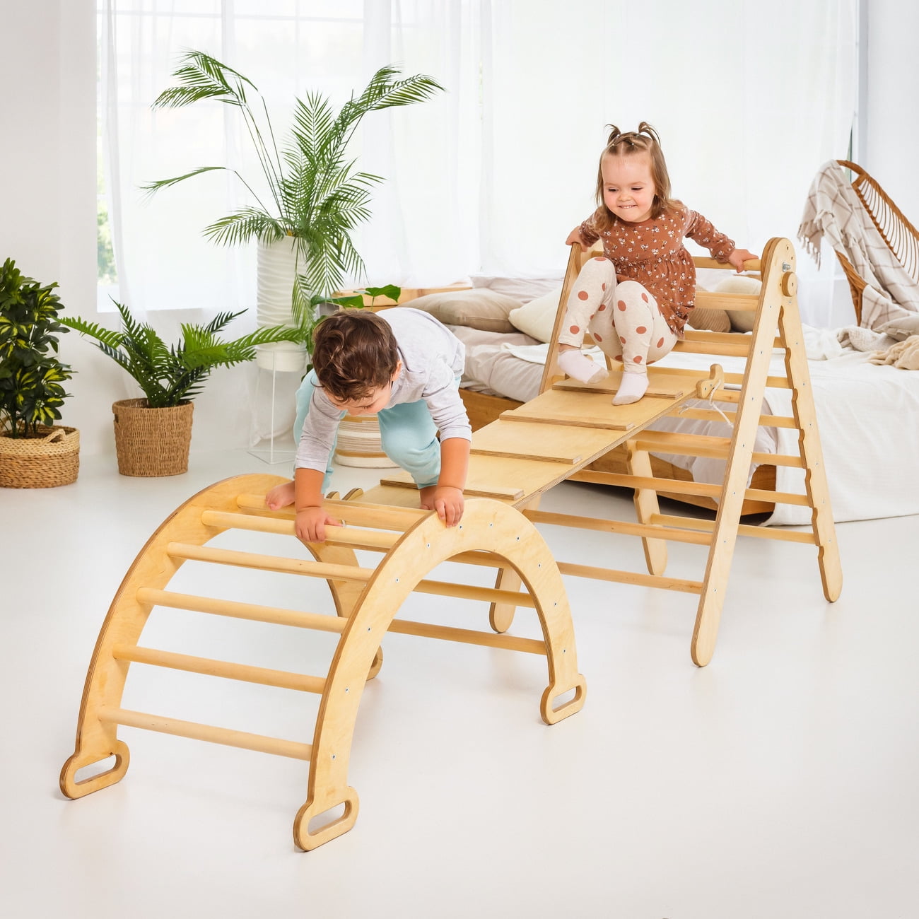 Montessori Climbing Set: Triangle Ladder, Arch, Slide Board - Walmart ...