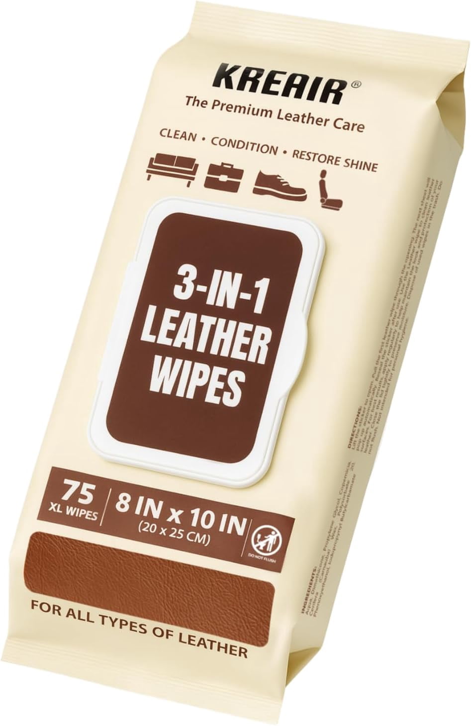 3in1 Leather Wipes 75 XL Count, Clean, Condition & Restore Shine, Extra ...