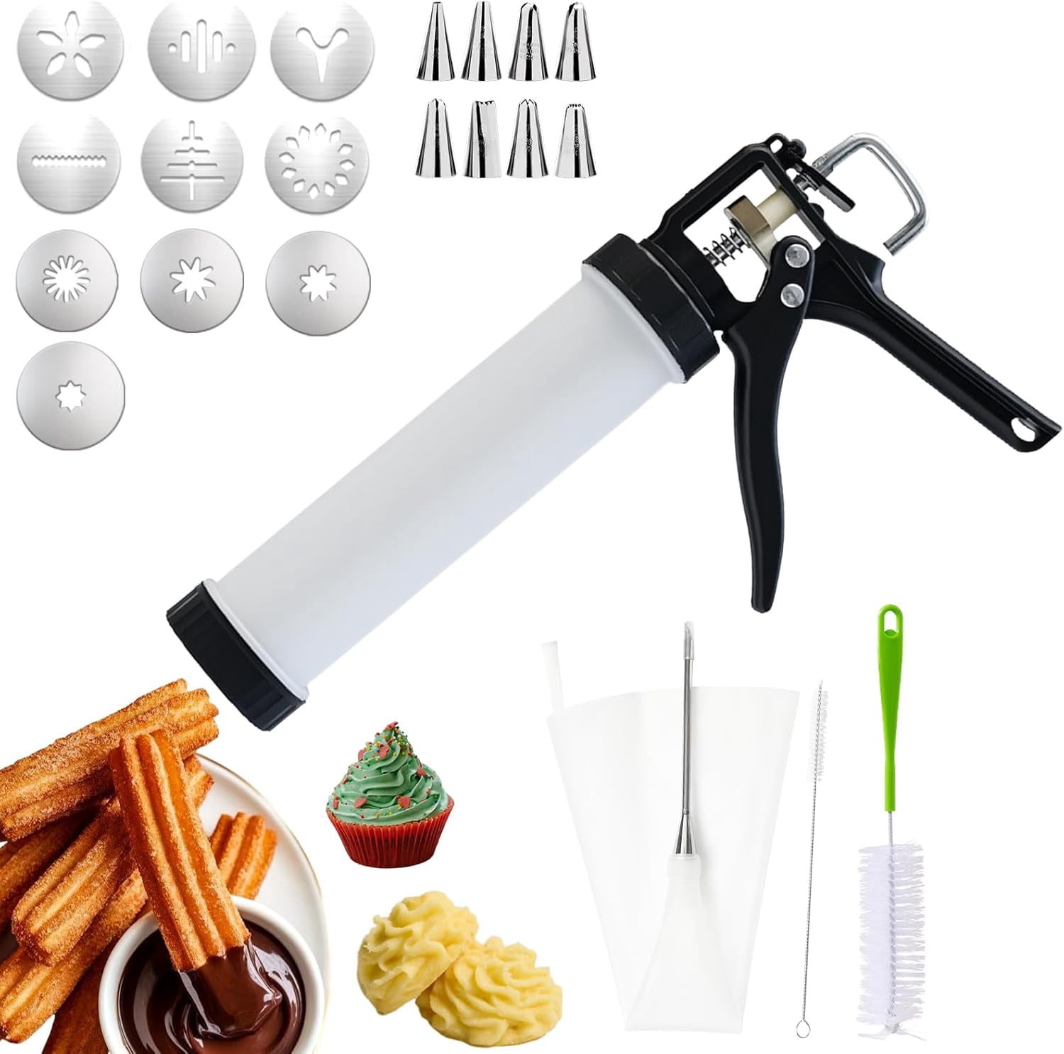 3in1 Manual Spritz Cookie Press Gun Set, Churrera Churro Maker Machine ...