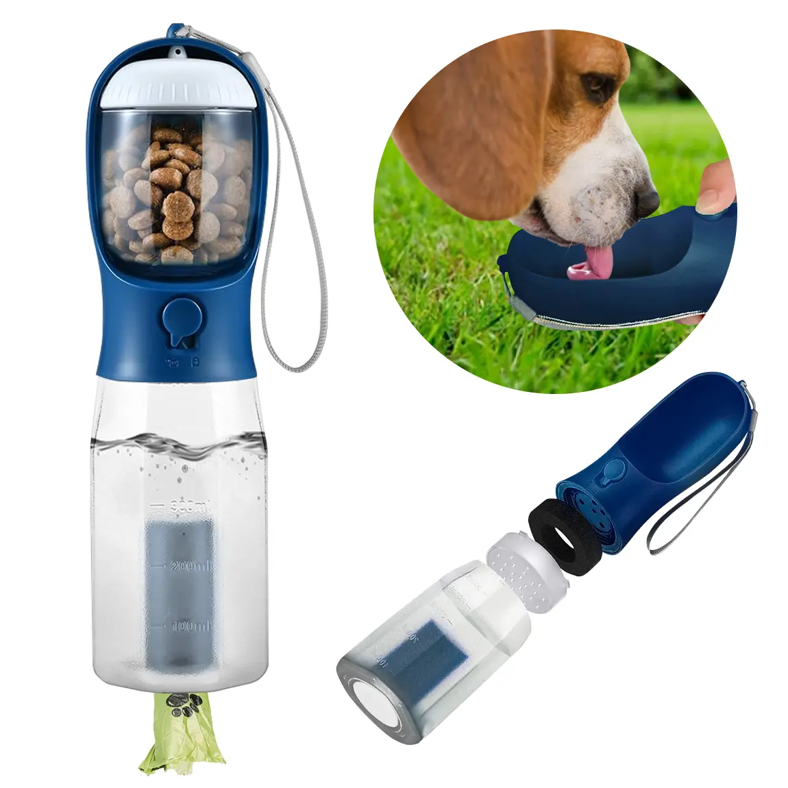 3in1 Pet Water Bottle - Portable 20oz Leak Proof Container with Poop ...
