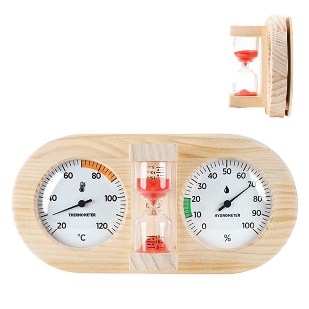 3in1 Sauna Thermometer Hygrometer with Wooden Frame and 15 Minute Sand ...